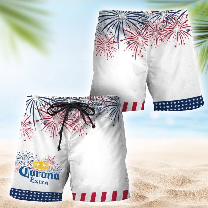 Corona Extra Fireworks Independence Day Men's Swim Trunks, Patriotic C ...